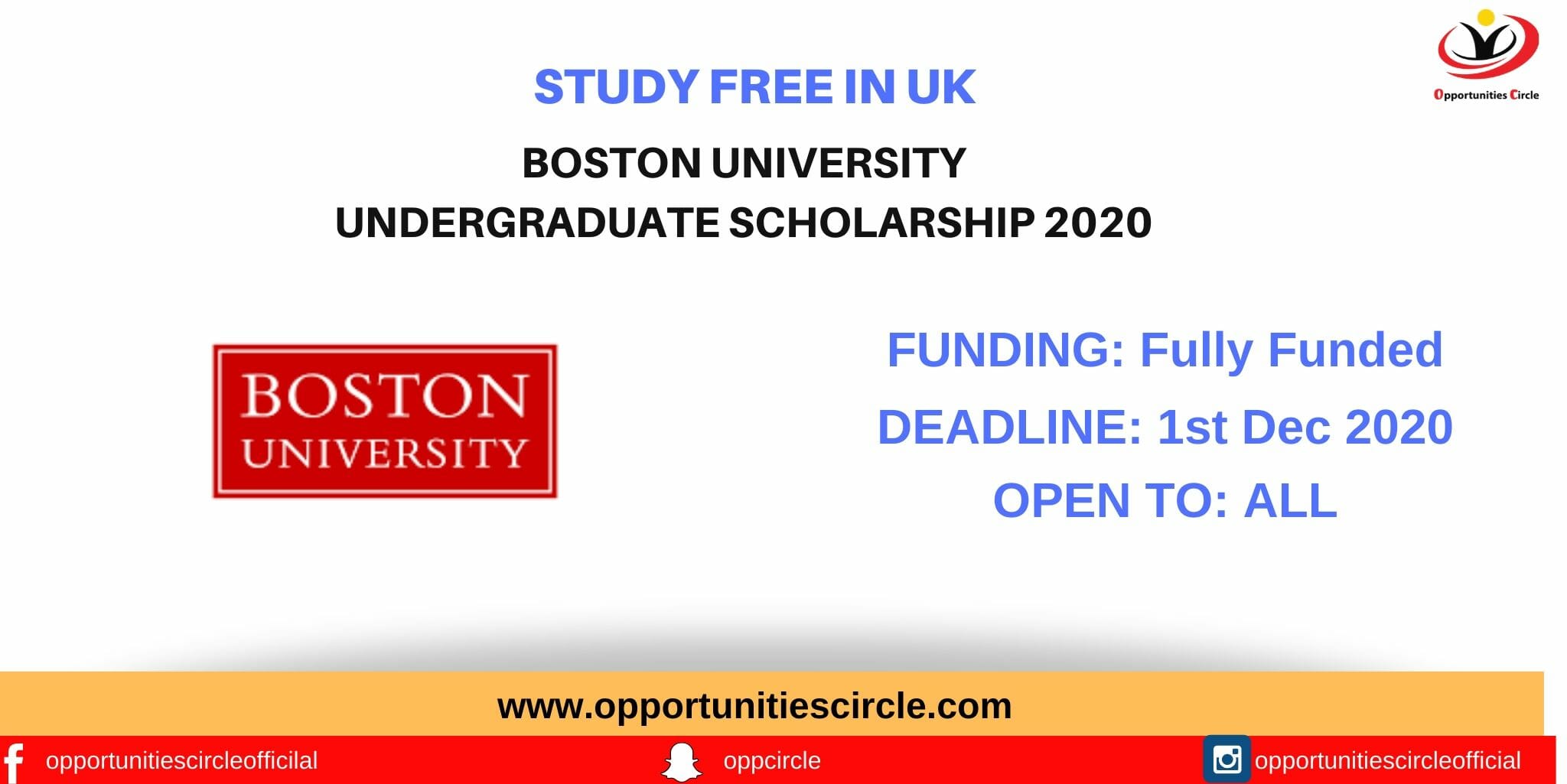 Boston University Undergraduate Scholarship 2020 - Opportunities Circle
