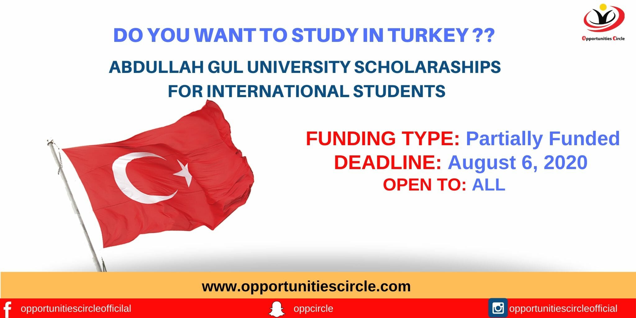 ABDULLAH GUL UNIVERSITY SCHOLARSHIPS FOR INTERNATIONAL STUDENTS, 2020 - Opportunities Circle