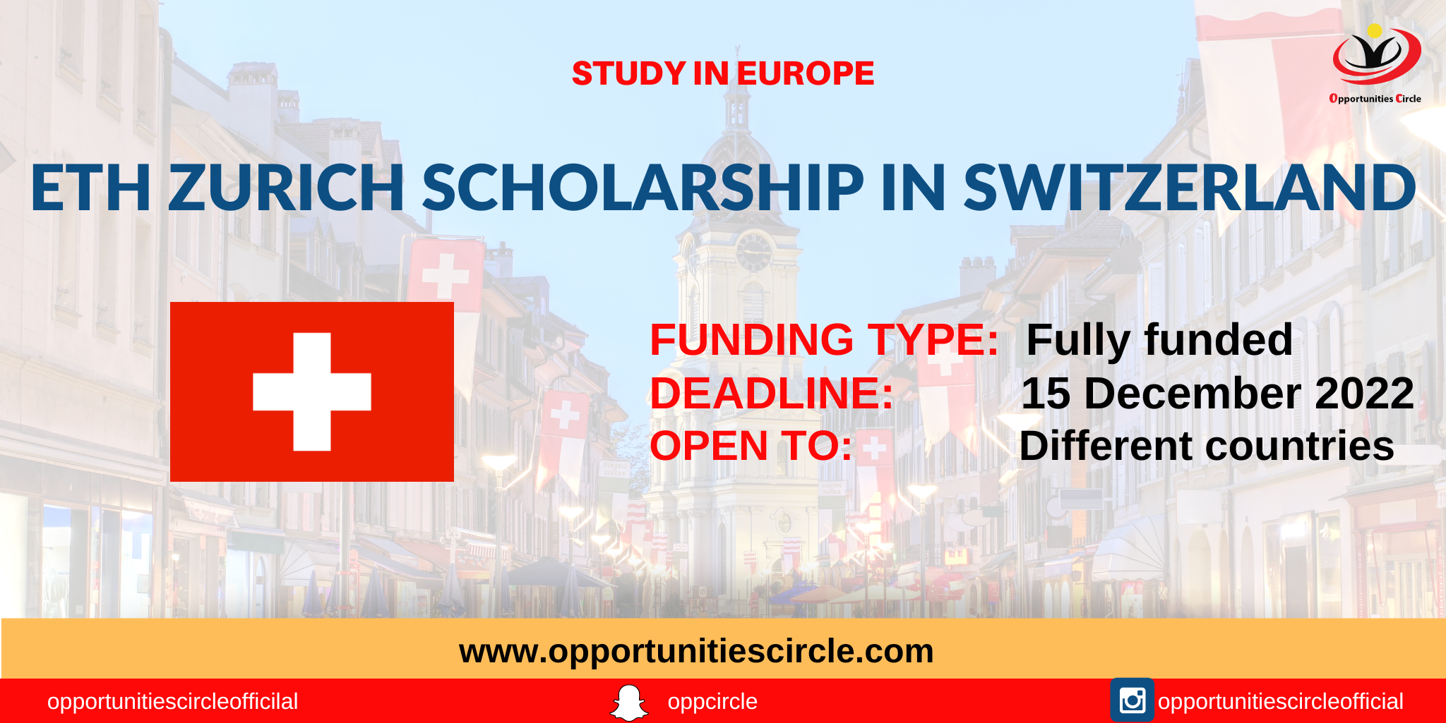 ETH Zurich Scholarship in Switzerland 2023 | Study in Europe - Opportunities Circle