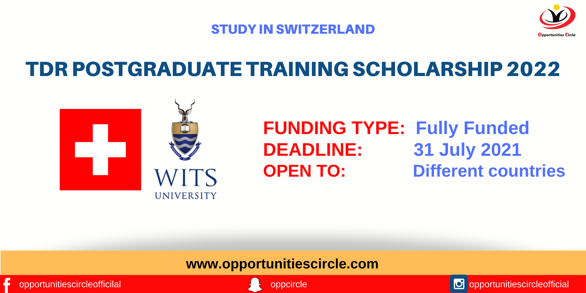 TDR Postgraduate Training Scholarship 2022 - Opportunities Circle