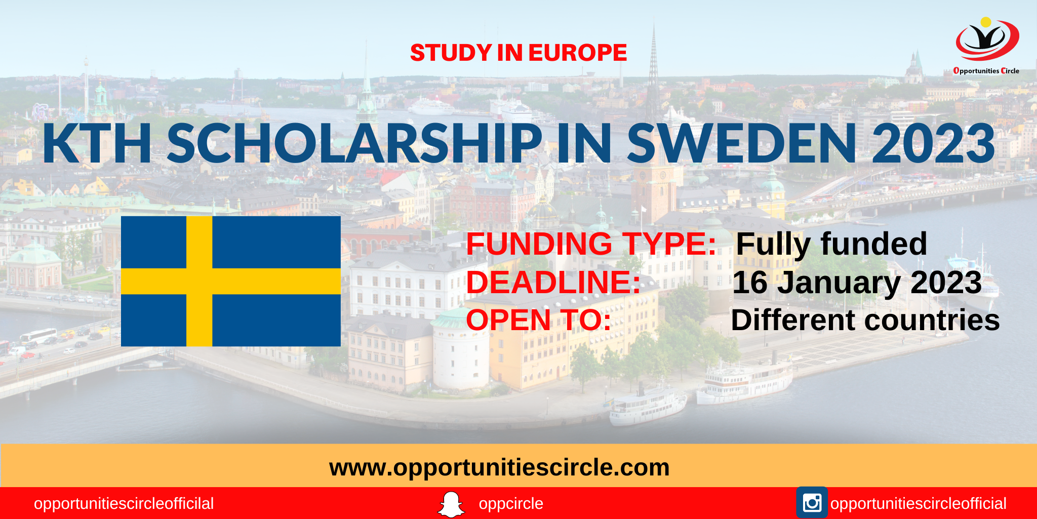 KTH Scholarship in Sweden 2023 | Study in Europe - Opportunities Circle
