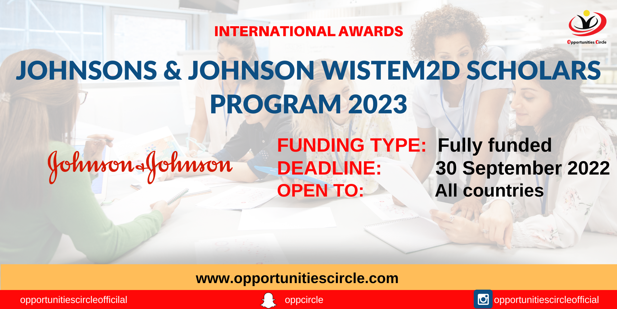 Johnsons & Johnson WiSTEM2D Scholars Program 2023 - Opportunities Circle