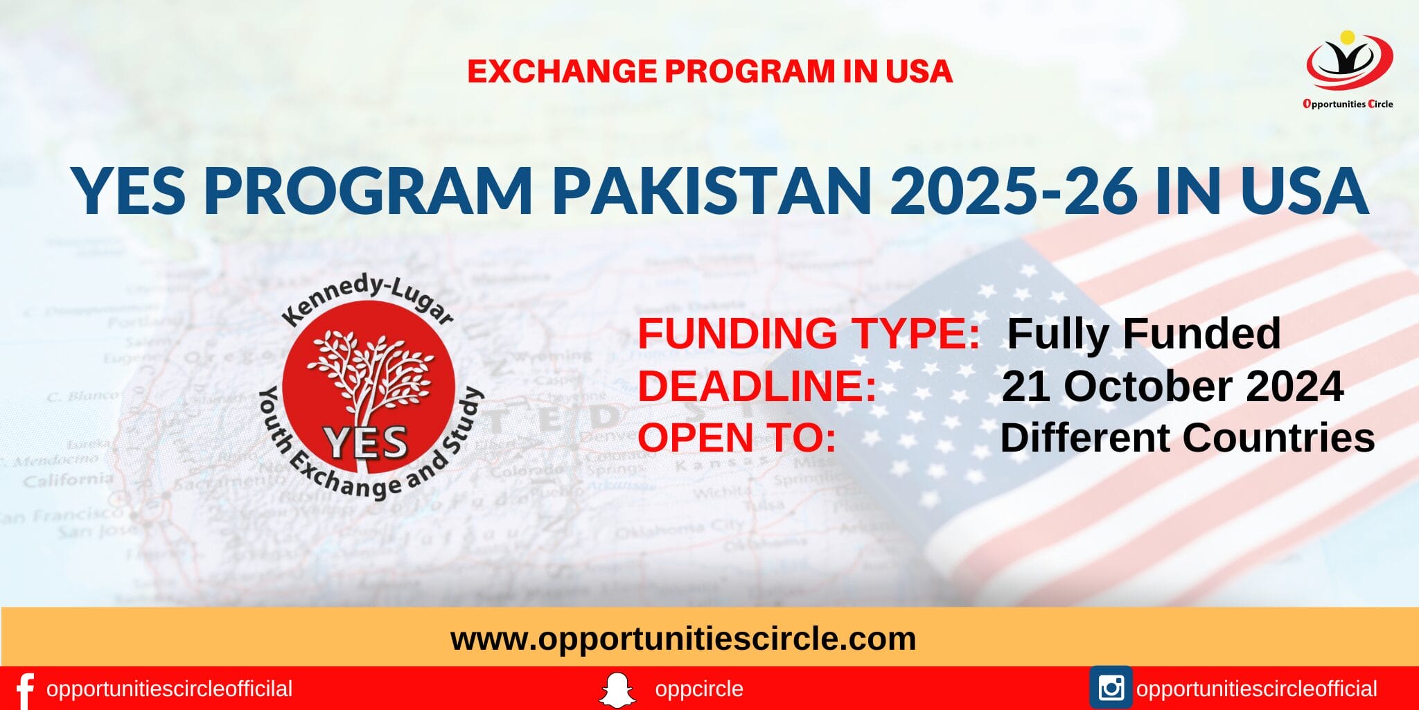 YES Program Pakistan 2025-26 in USA | Fully Funded - Opportunities Circle