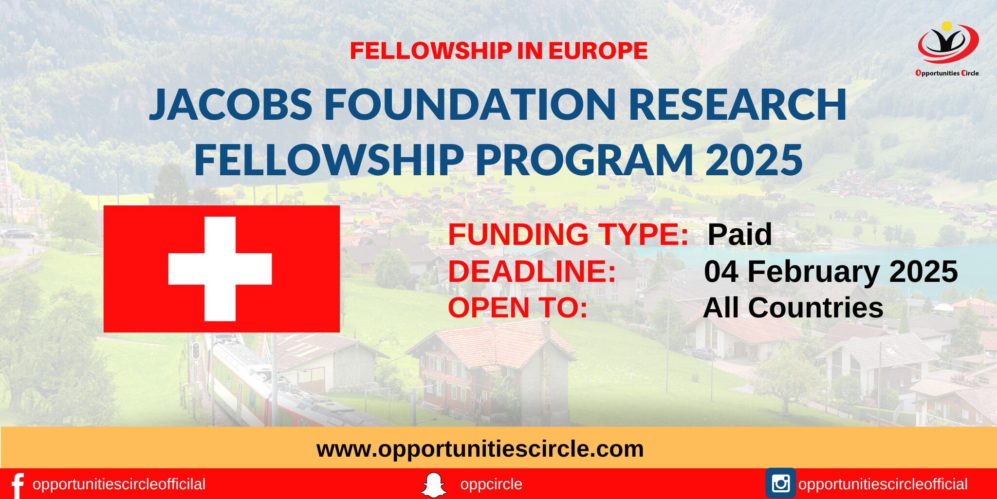 Jacobs Foundation Research Fellowship Program 2025 in Switzerland ...