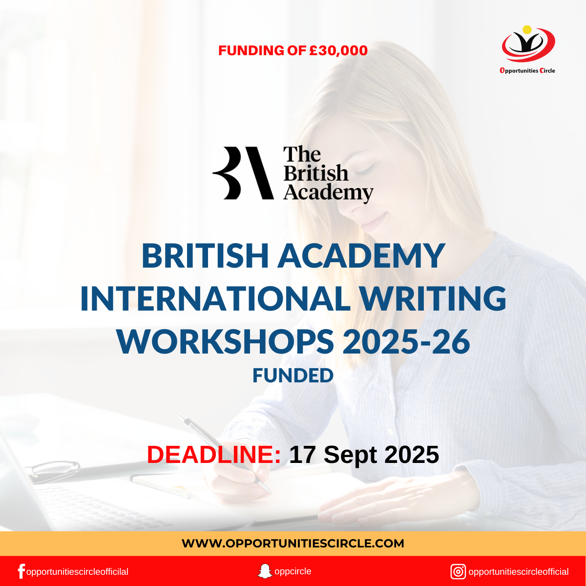 British Academy International Writing Workshops 2025-26 | Up to £30,000 - Opportunities Circle