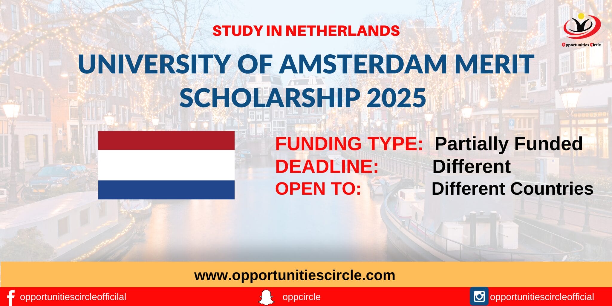 University of Amsterdam Merit Scholarship 2025 | Study in Netherlands - Opportunities Circle