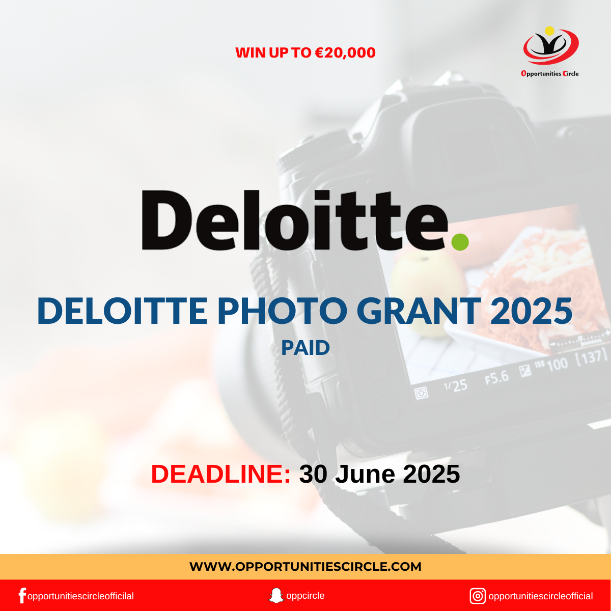 Deloitte Photo Grant 2025 | Win up to €20,000 - Opportunities Circle
