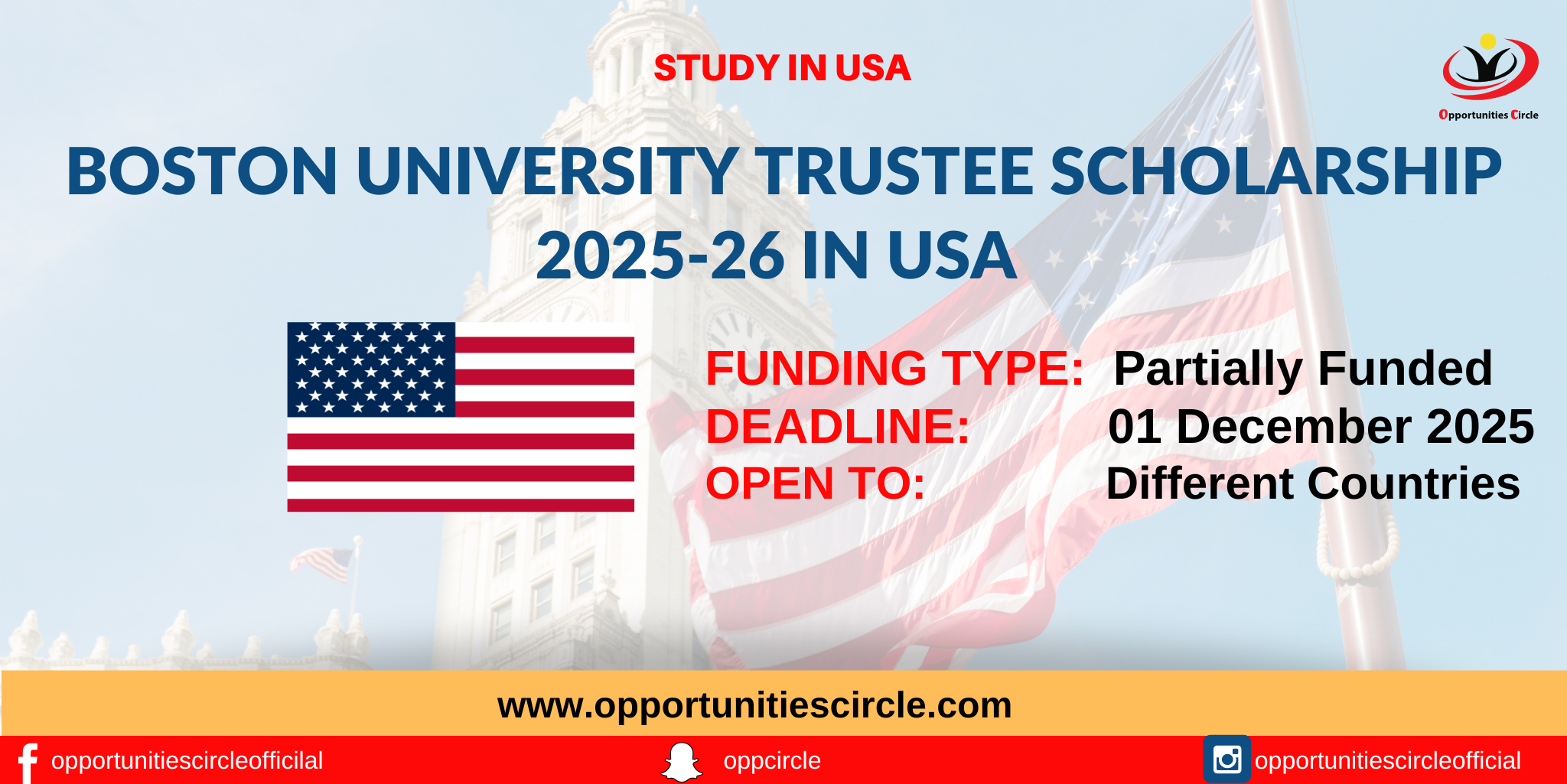 Boston University Trustee Scholarship 2025-26 in USA | Funded - Opportunities Circle