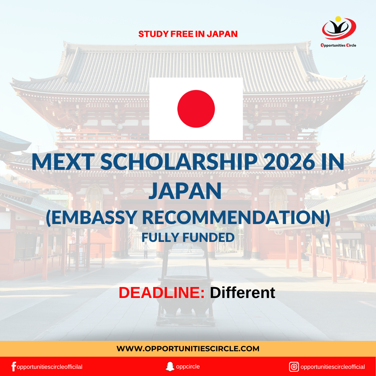 MEXT Scholarship 2026 in Japan | Fully Funded - Opportunities Circle
