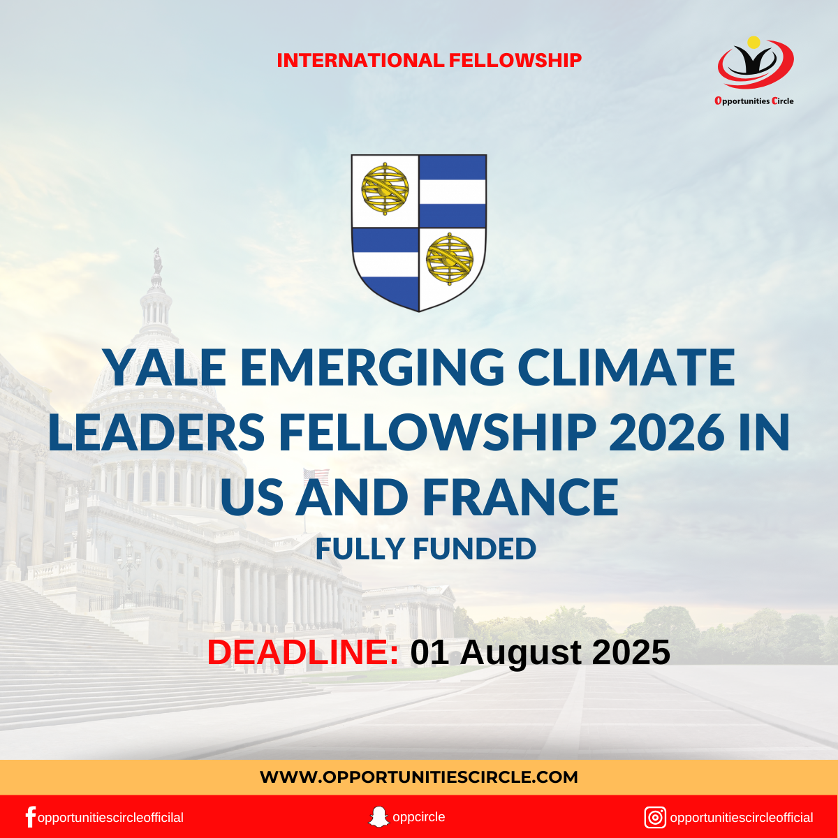 Yale Emerging Climate Leaders Fellowship 2026 in US and France | Fully Funded - Opportunities Circle
