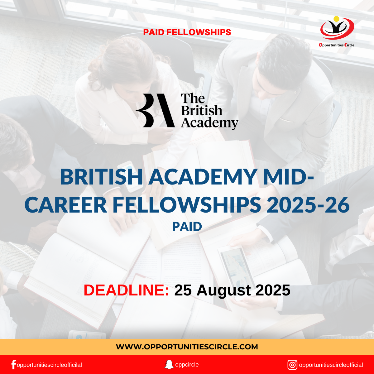 British Academy Mid-Career Fellowships 2025-26 | Paid Fellowship - Opportunities Circle