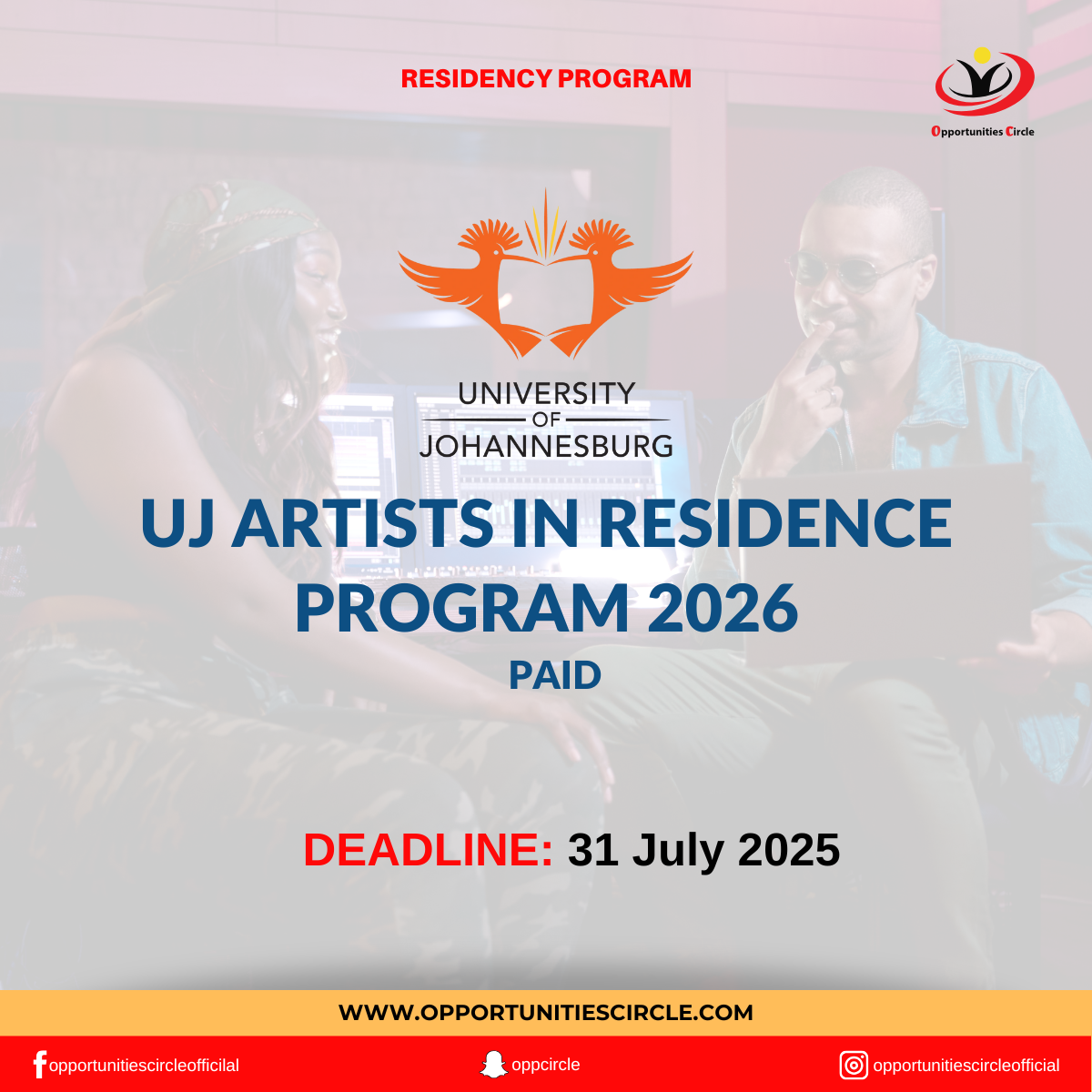UJ Artists in Residence Program 2026 - Opportunities Circle
