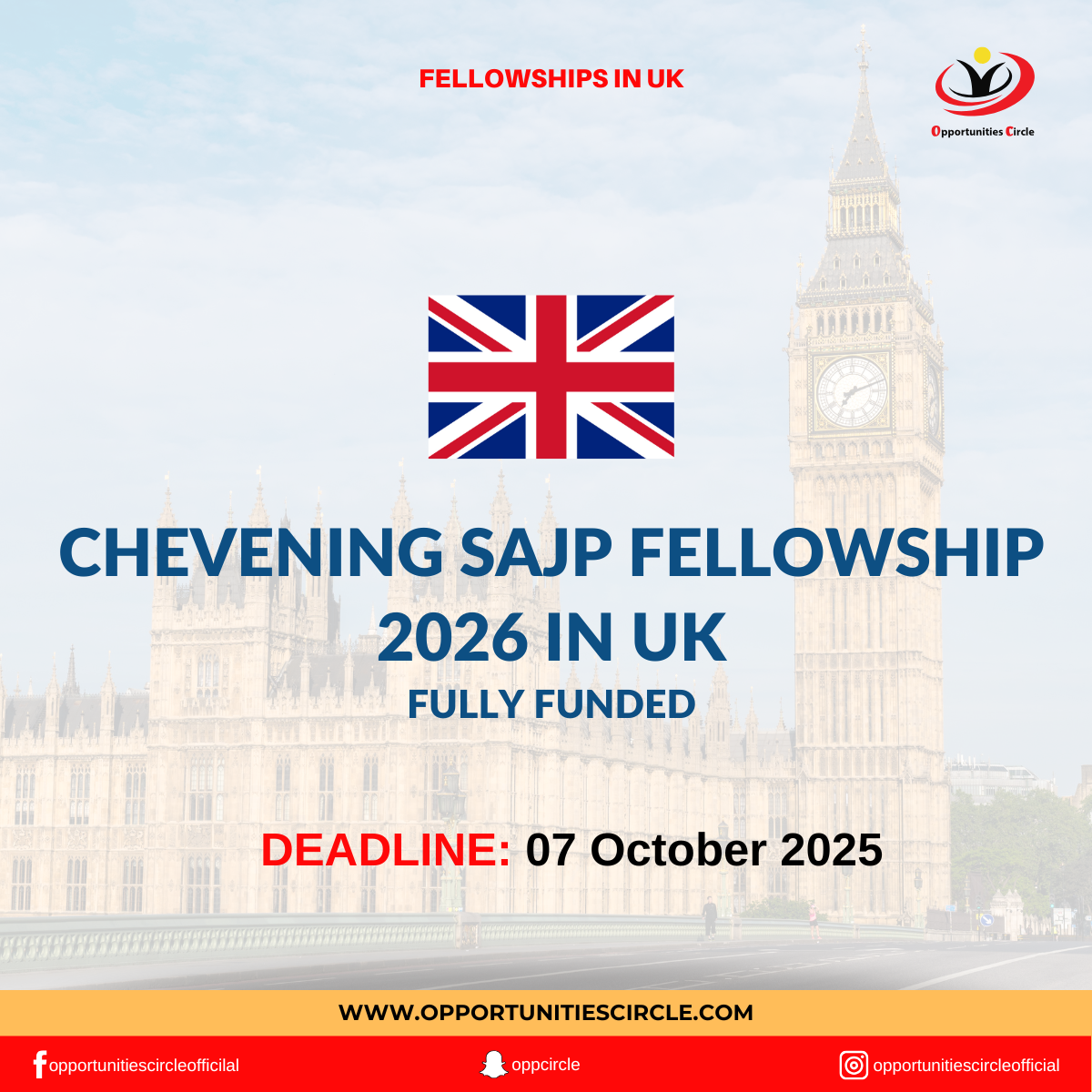 Chevening SAJP Fellowship 2026 in UK | Fully Funded - Opportunities Circle