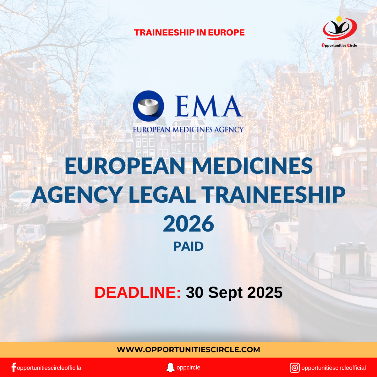 European Medicines Agency Legal Traineeship 2026 - Opportunities Circle