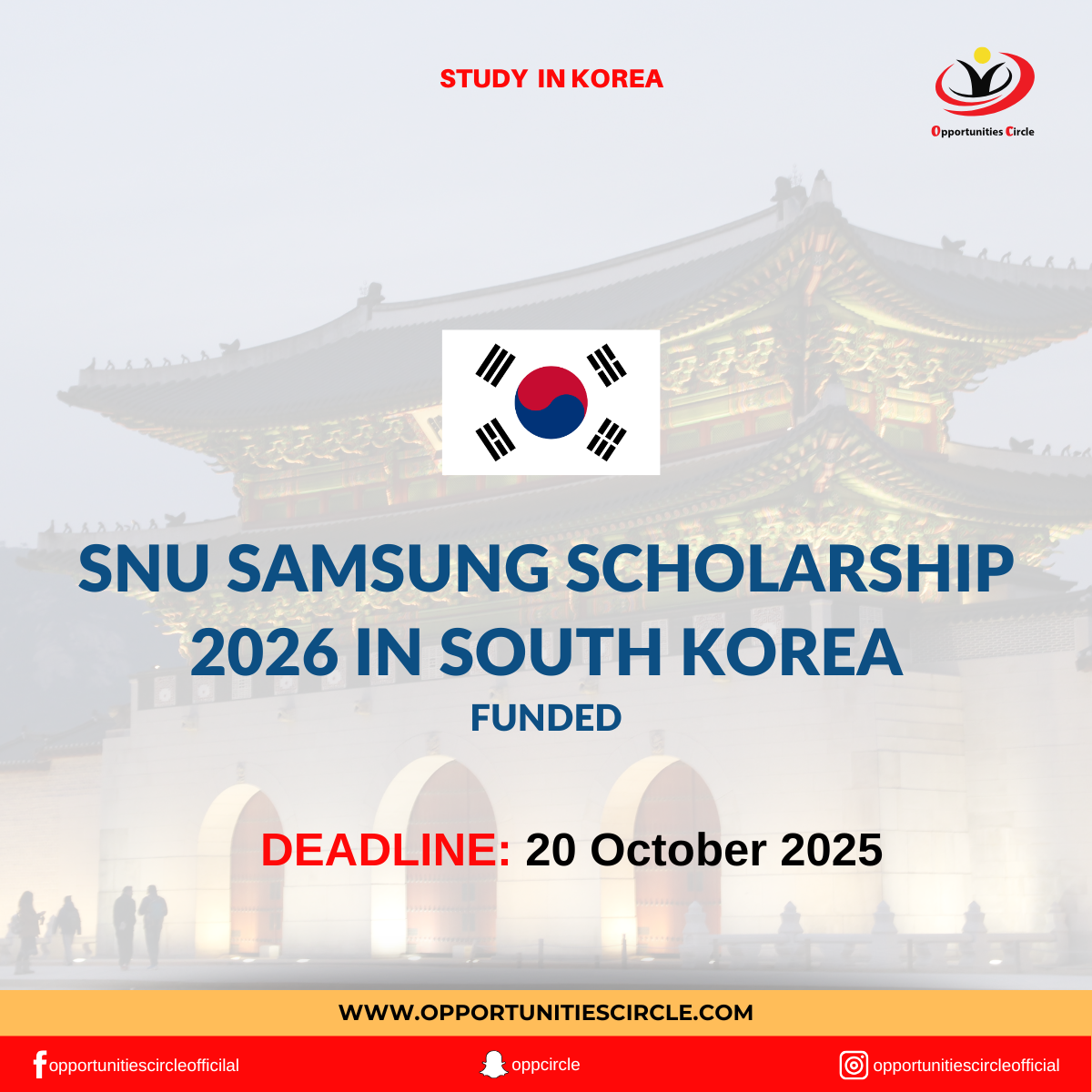 SNU Samsung Scholarship 2026 in South Korea | Funded - Opportunities Circle