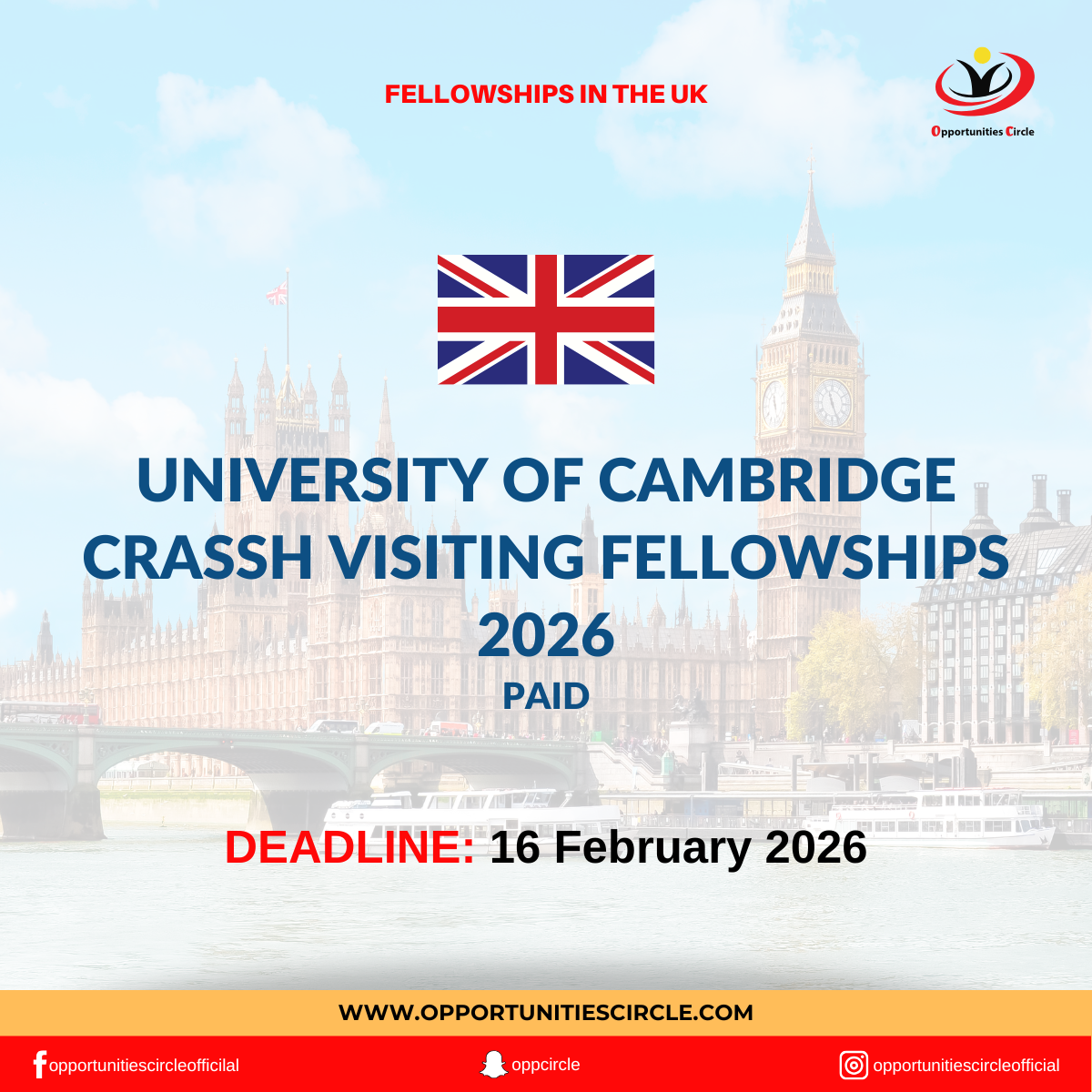 University of Cambridge CRASSH Visiting Fellowships 2026 - Opportunities Circle