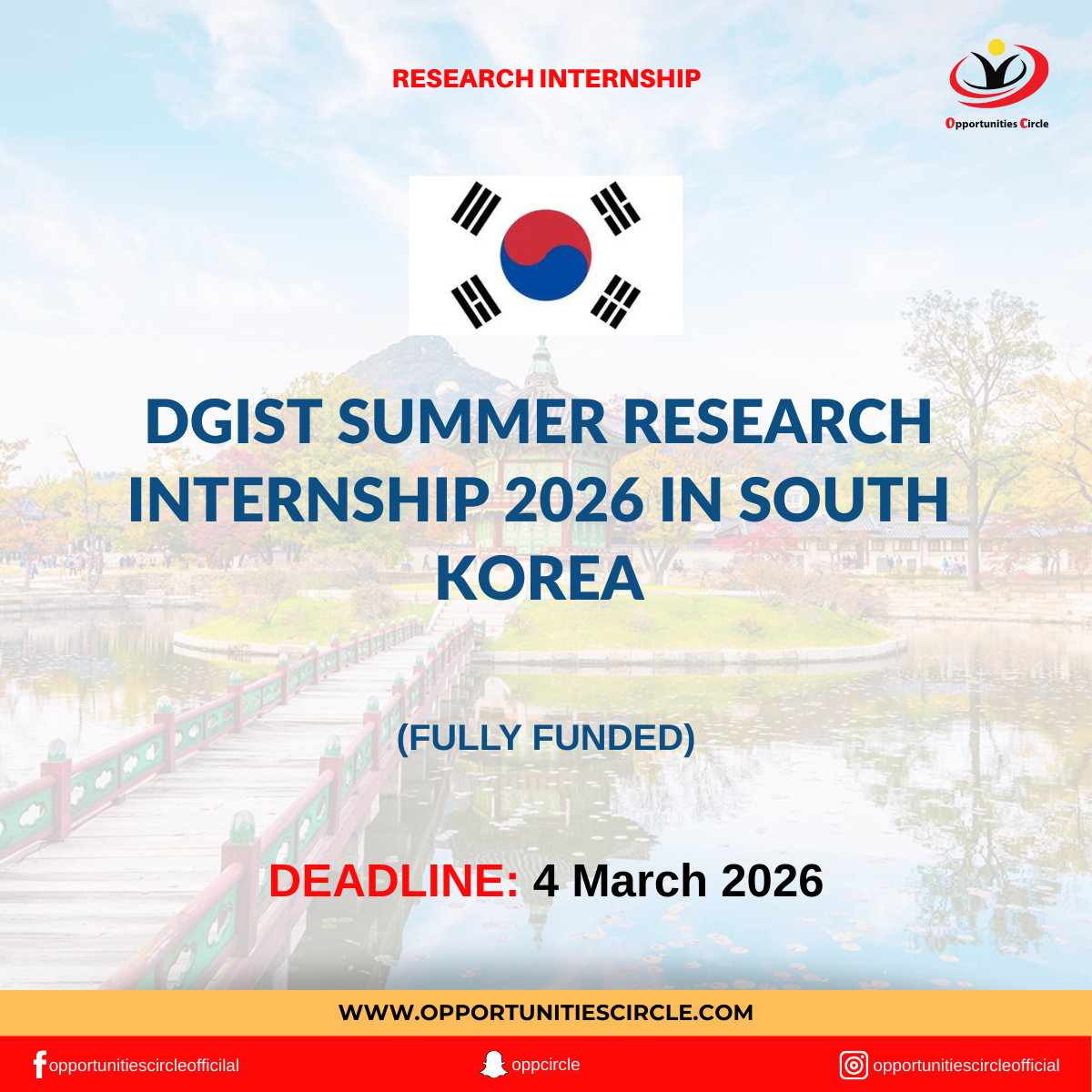 DGIST Summer Research Internship 2026 in South Korea | Fully Funded ...