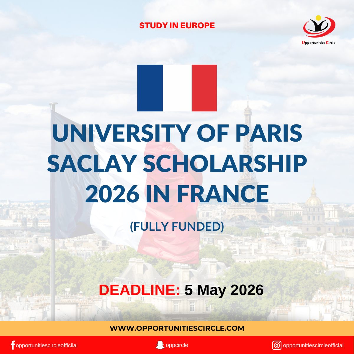 University of Paris Saclay Scholarship 2026 in France - Opportunities Circle