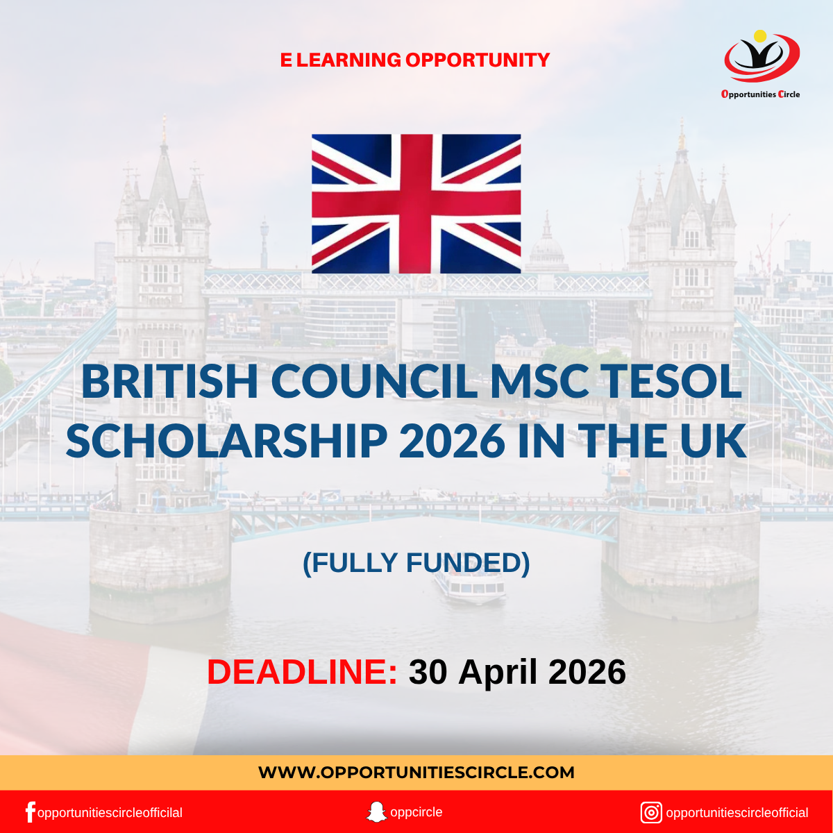 British Council MSc TESOL Scholarship 2026 in the UK - Opportunities Circle