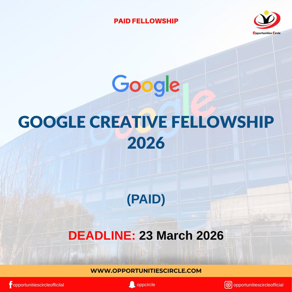 Google Creative Fellowship 2026 | Paid Fellowship - Opportunities Circle