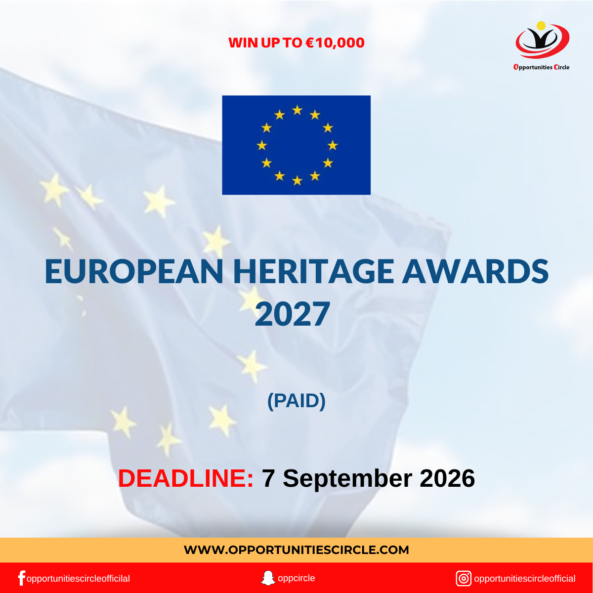 European Heritage Awards 2027 | Win up to €10,000 - Opportunities Circle