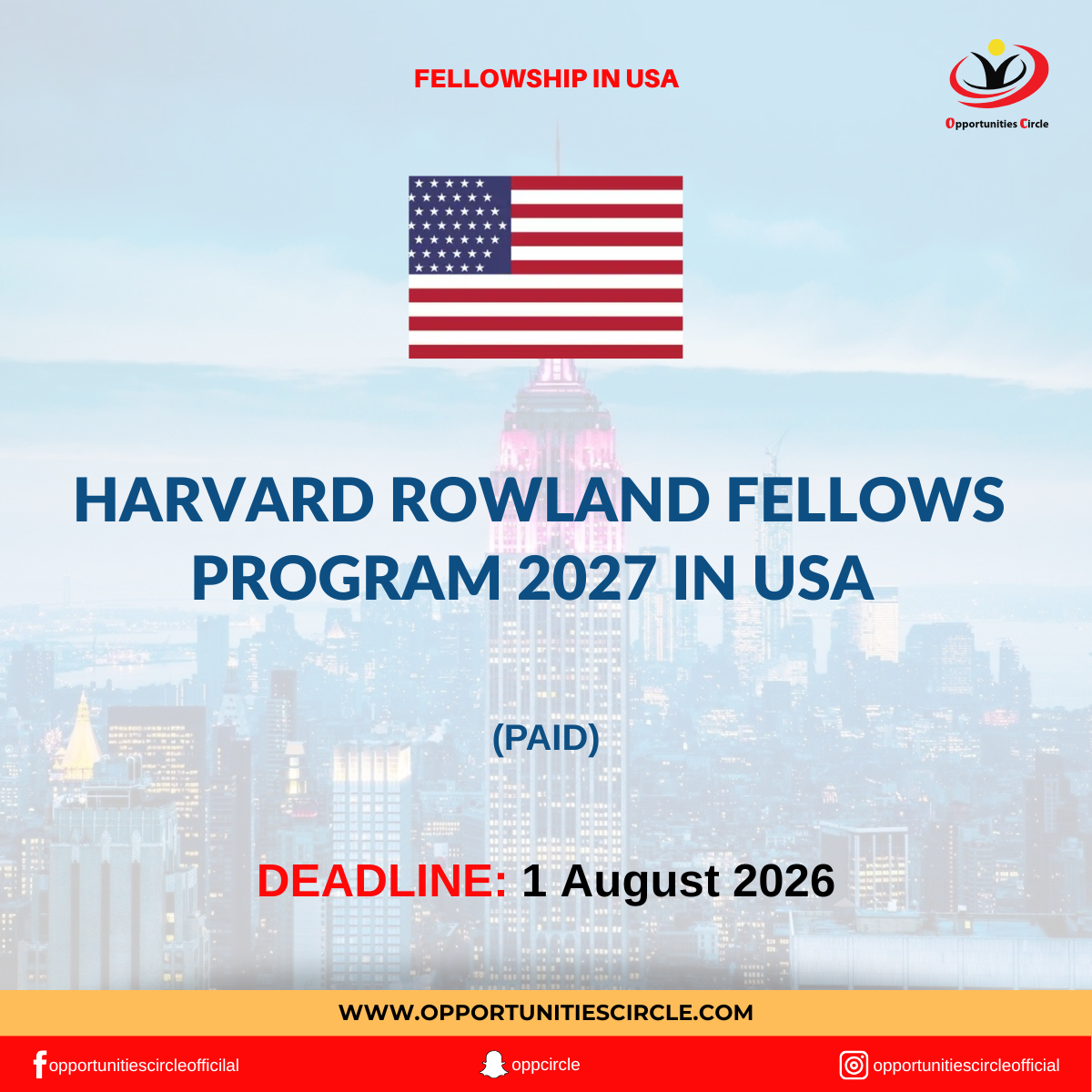 Harvard Rowland Fellows Program 2027 in USA - Opportunities Circle